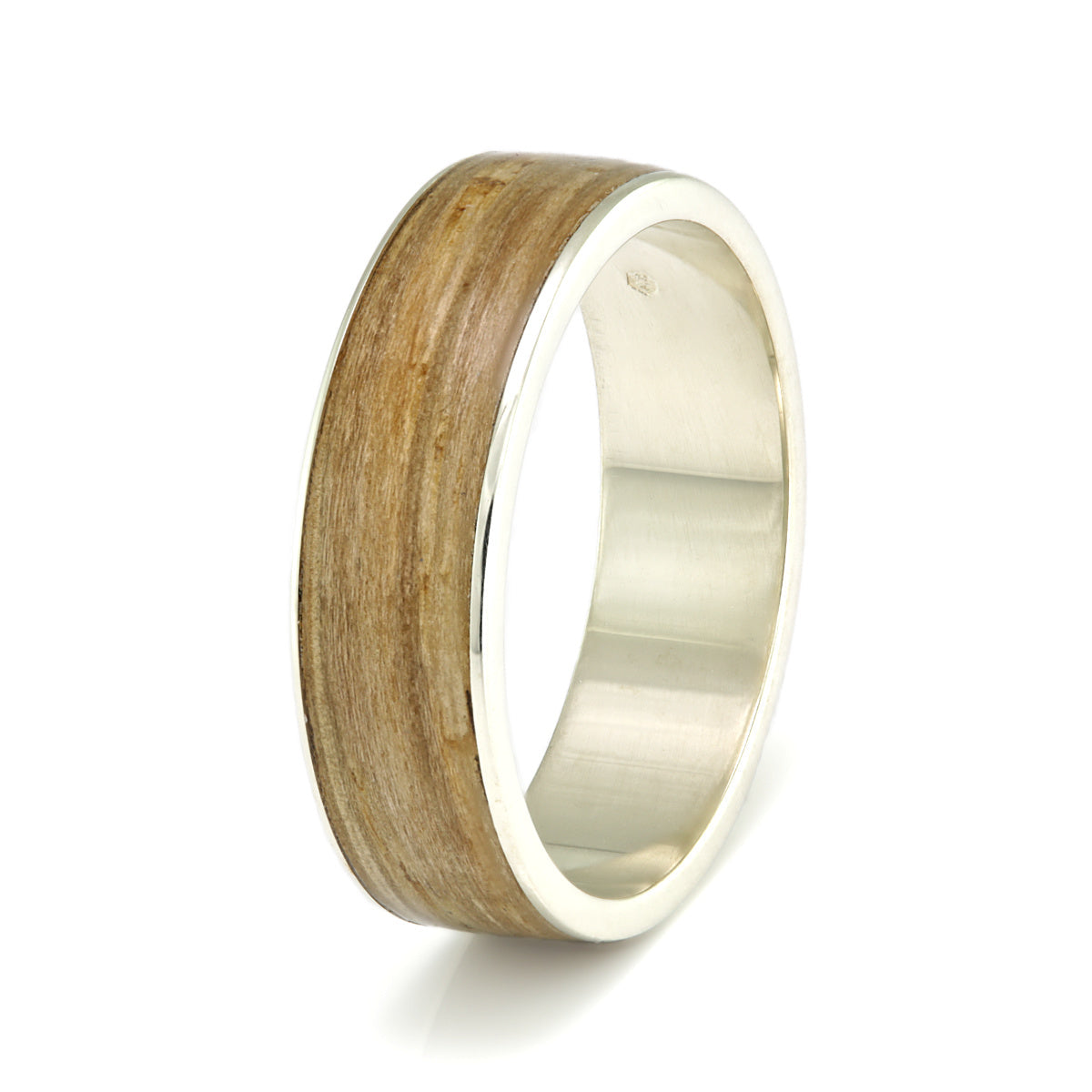 Eco Wood Rings - 9ct White Gold Wood Ring 6mm Flat Light