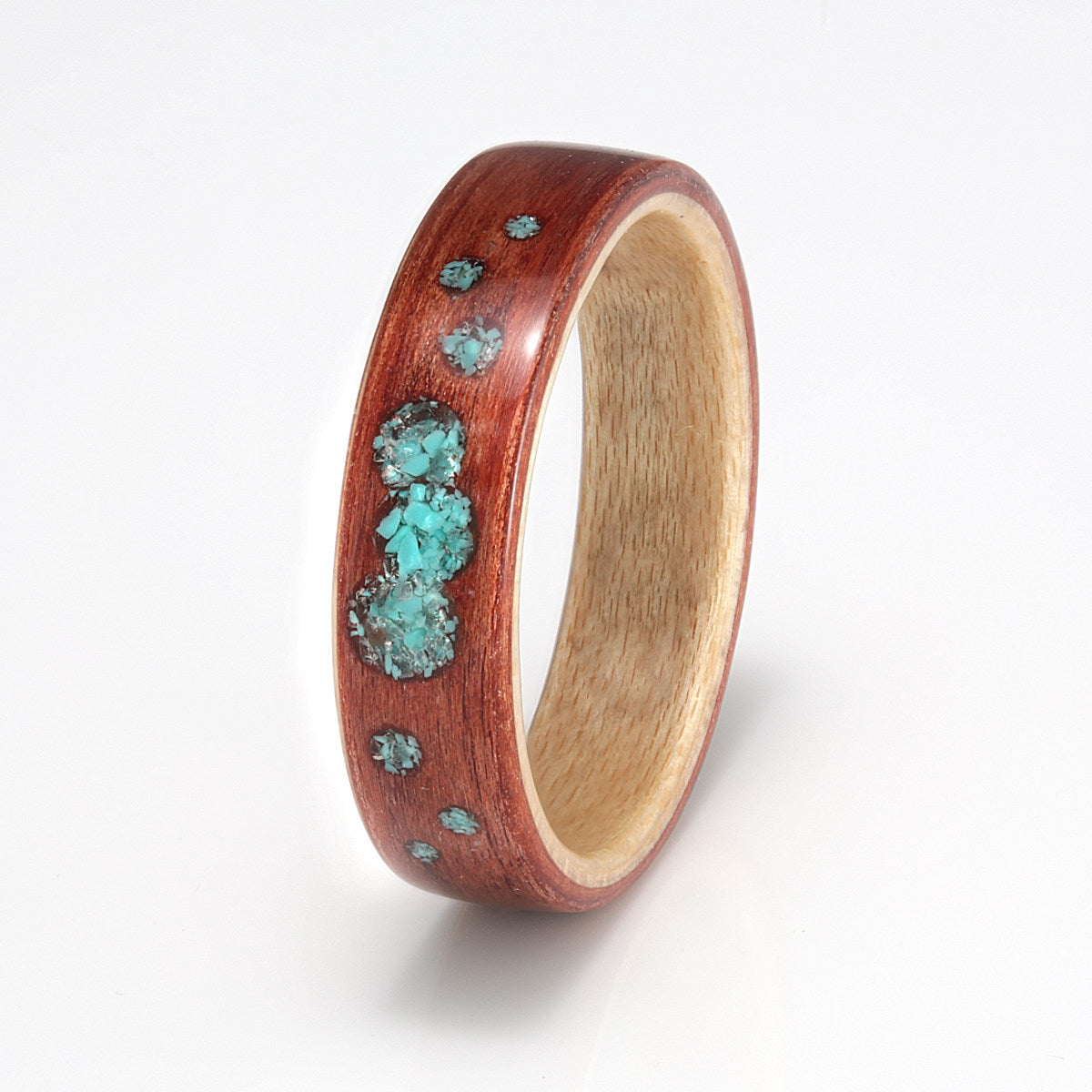 Eco Wood Rings - Redwood Ring 5mm with Maple, Turquoise & Aquamarine