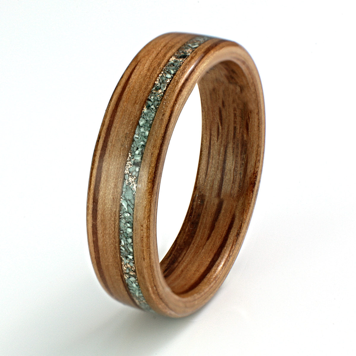 Eco Wood Rings - Oak Wood Ring 5.5mm with Volcanic Stone & Gold Shavings