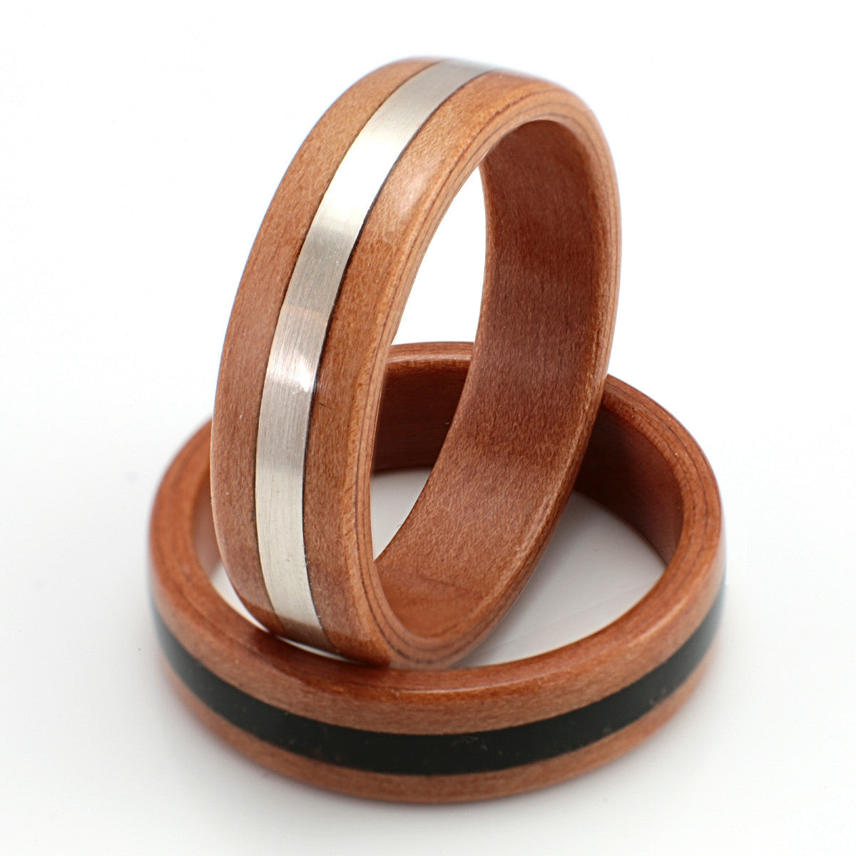 Eco Wood Rings - Peach Wood Rings with Whitby Jet & Silver