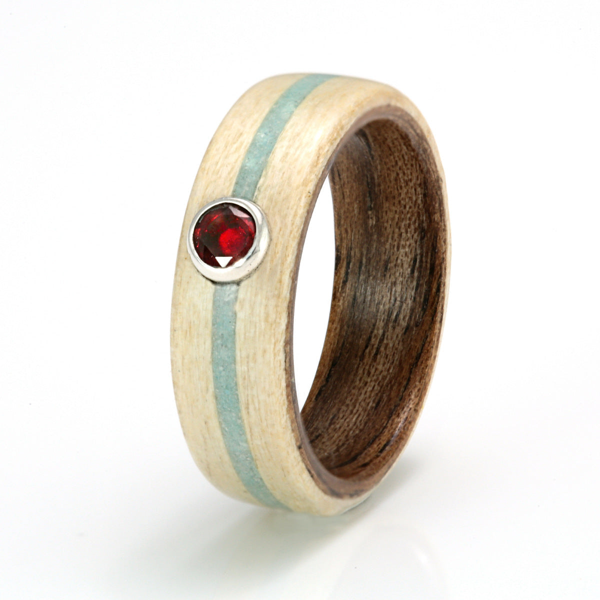 Eco Wood Rings - Silver Maple Wood Ring with Walnut, Blue Aragonite ...