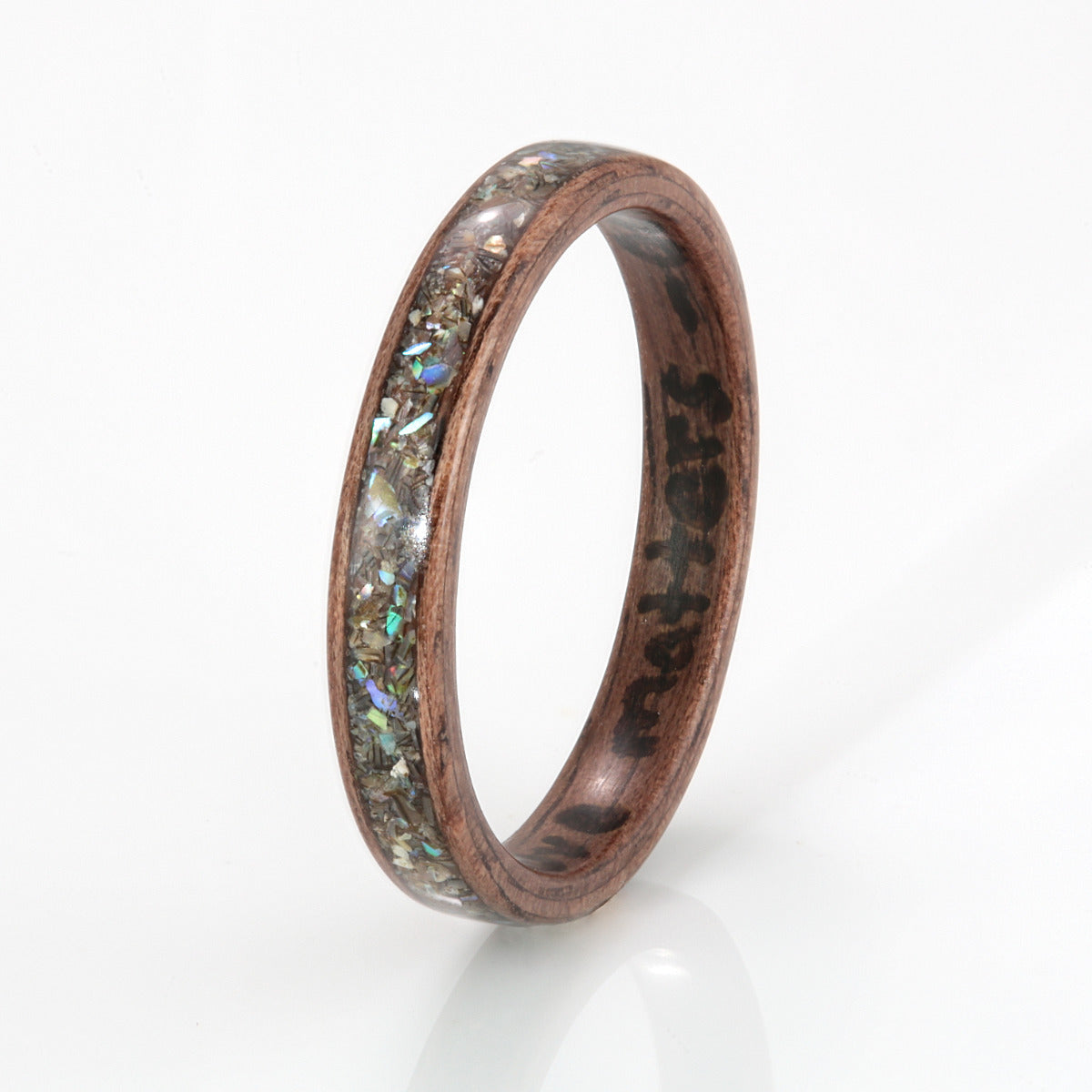Eco Wood Rings - Walnut Wood Ring with Paua Shell