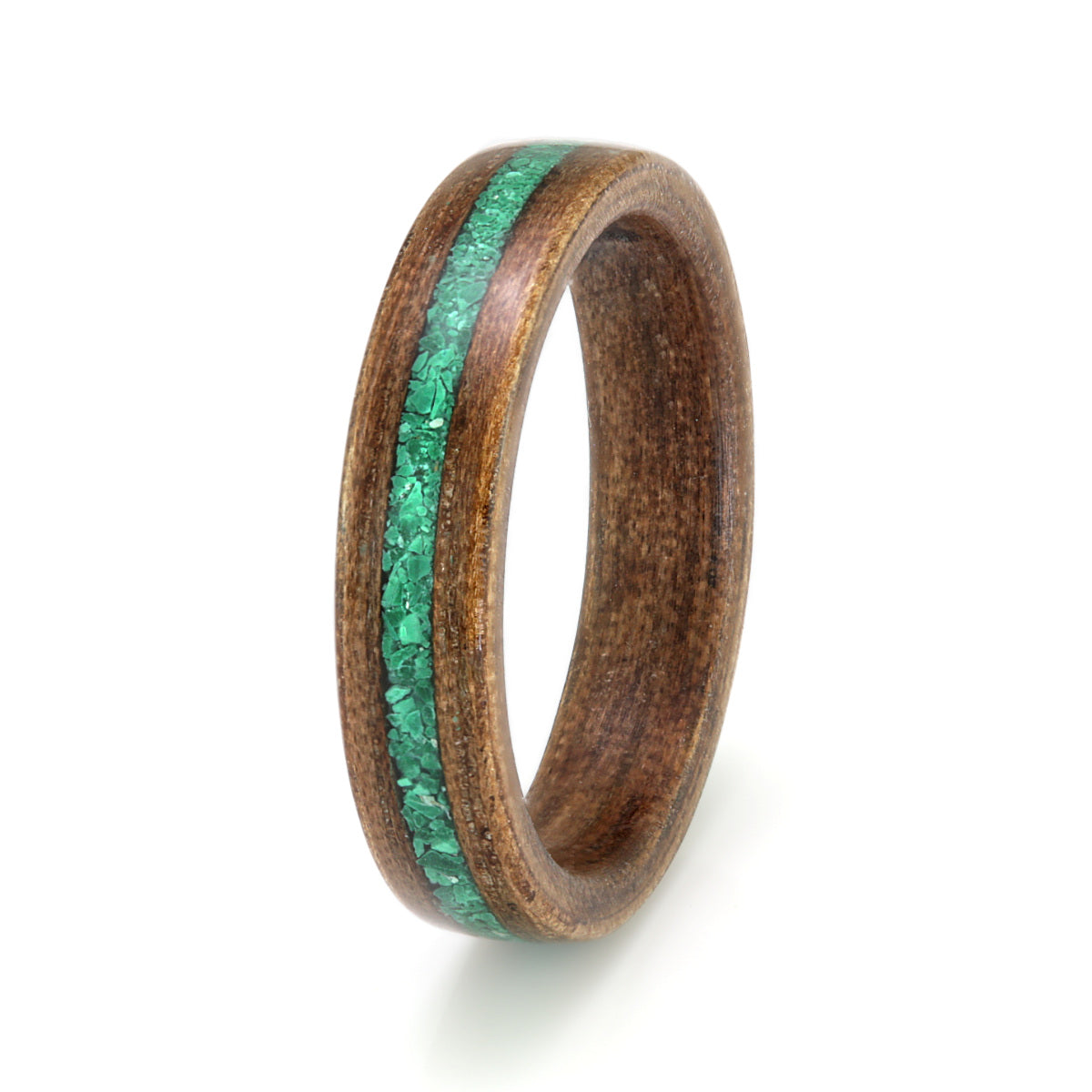 Eco Wood Rings - Walnut Wood Ring 4mm with Malachite