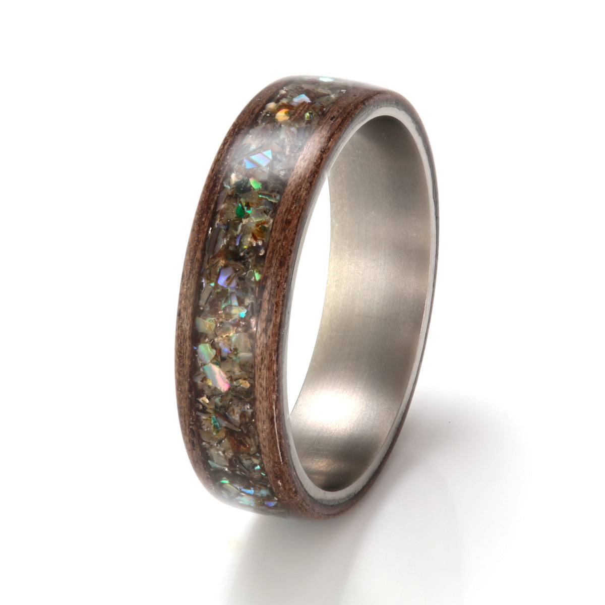 Eco Wood Rings - Walnut Wood Ring 5mm with Titanium & Paua Shell