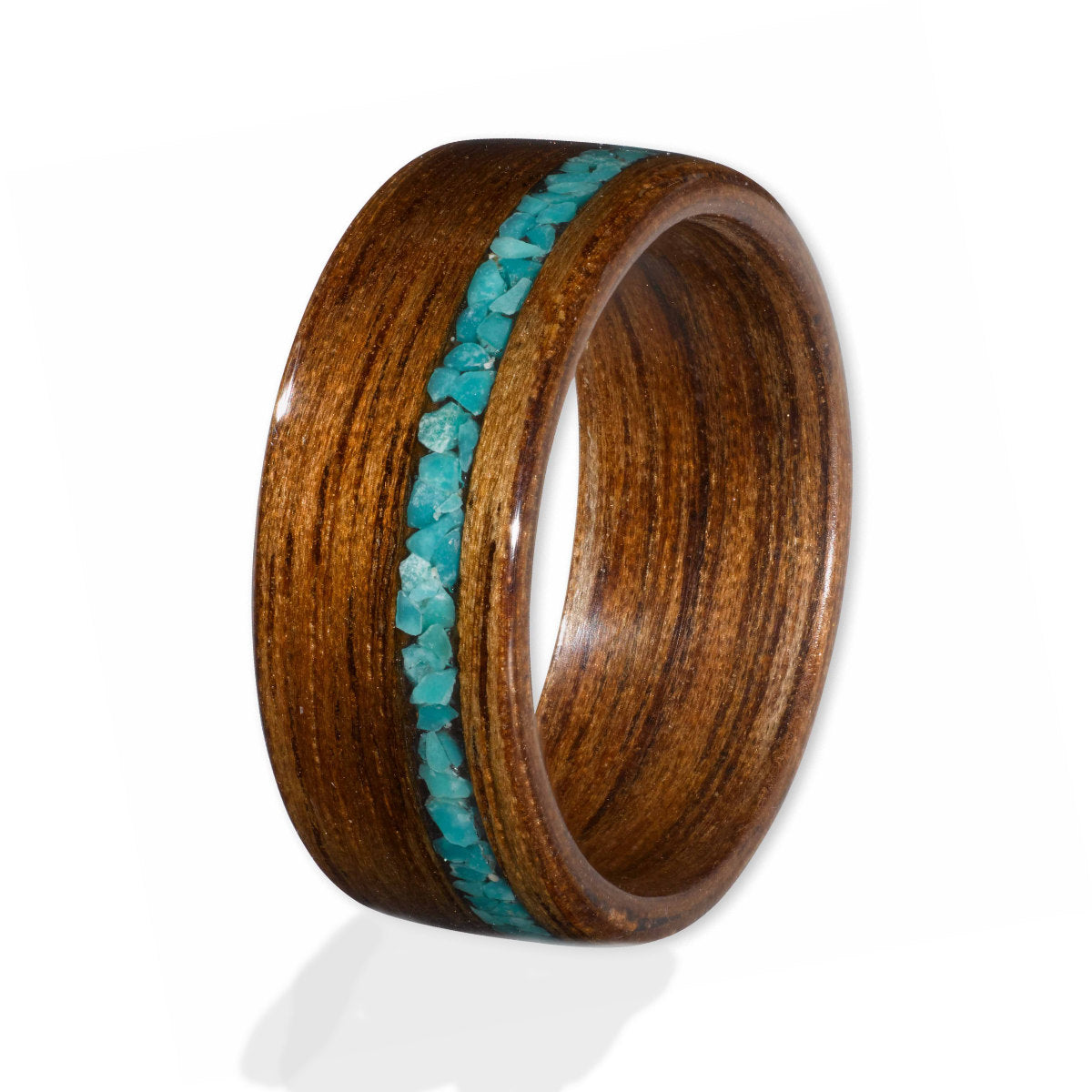 Eco Wood Rings - Walnut Wood Ring 8mm with Turquoise