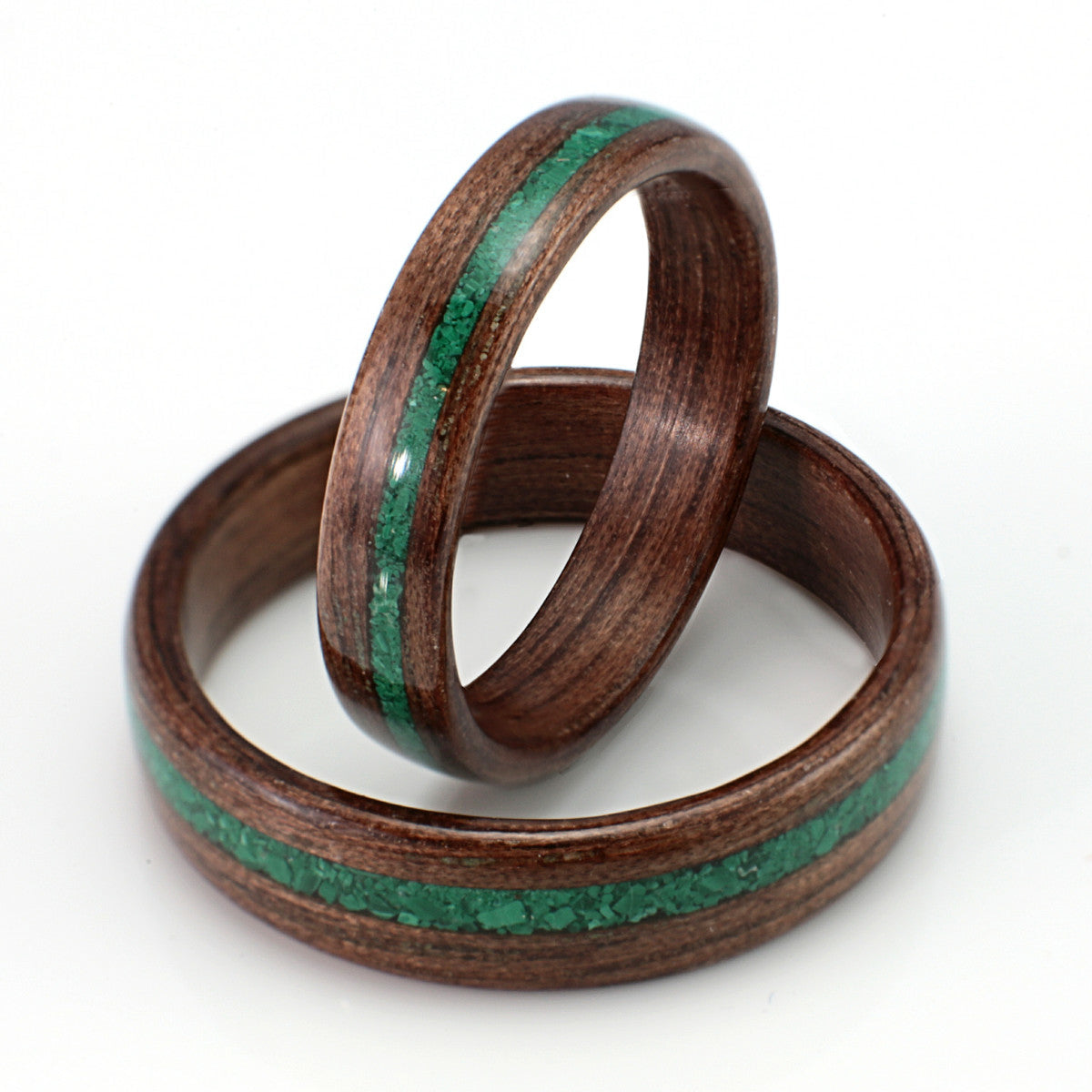 Eco Wood Rings - Walnut Wood Rings with Malachite