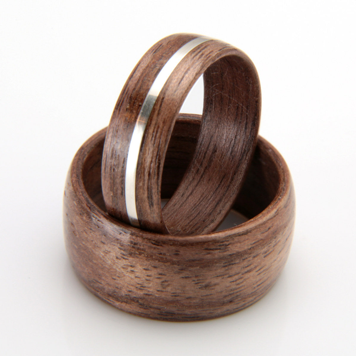Eco Wood Rings - Walnut Wood Rings with Silver