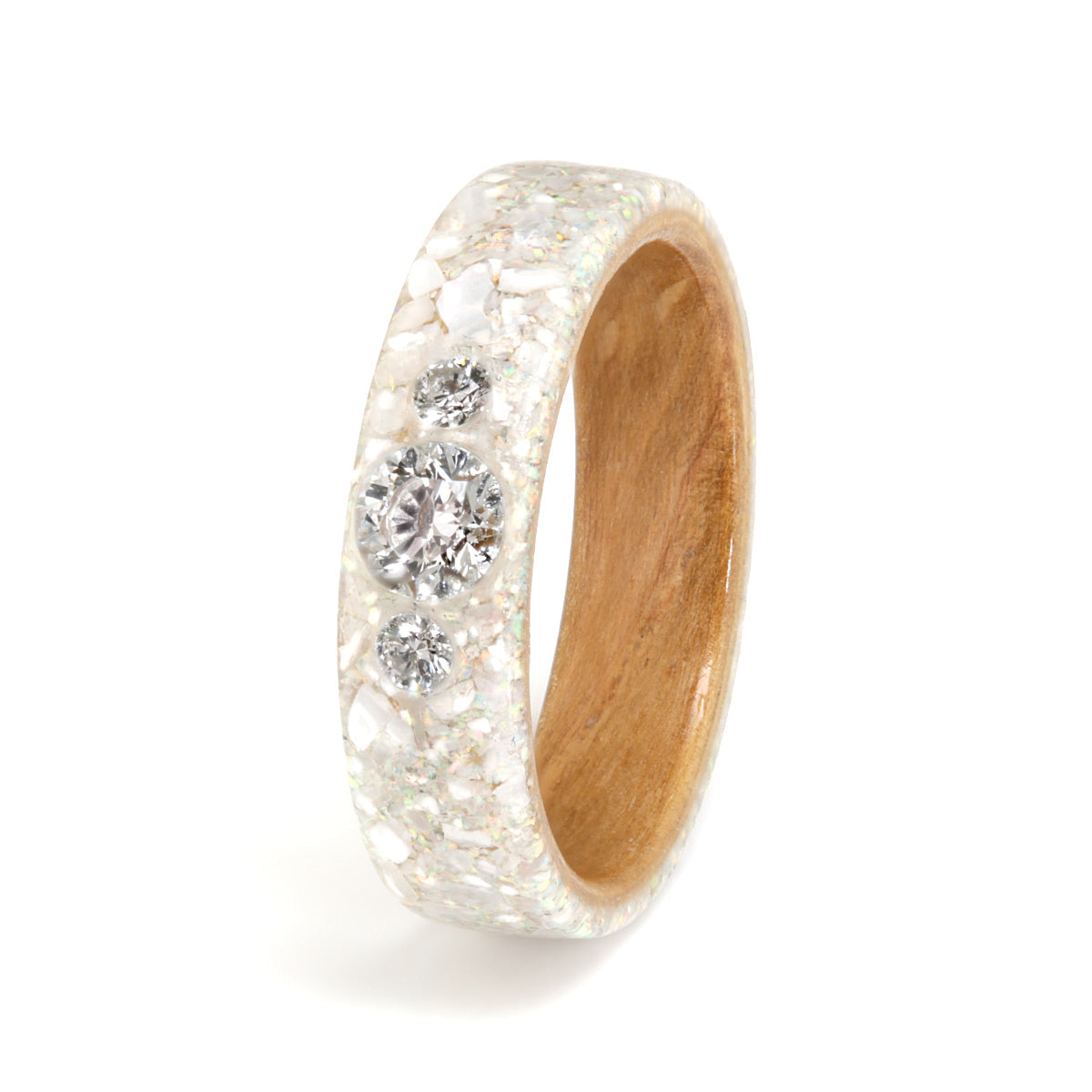 Eco Wood Rings - Oak Wood Ring with Mother of Pearl, Opal, Diamond Dust ...
